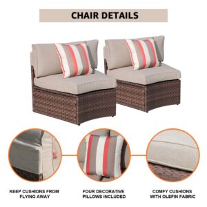 SUNSITT 7 Pieces Patio Furniture Set Outdoor Half-Moon Sectional Set with Waterproof Sofa Cover, Brown PE Wicker & Beige Cushion