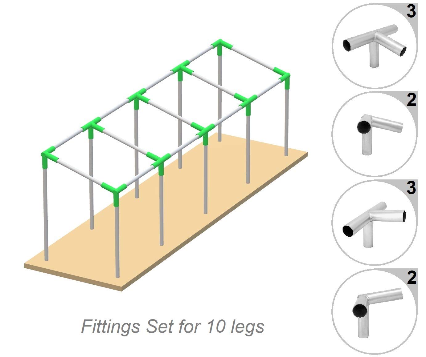 GoodsZone Canopy Fittings Kit 1 3/8" Slant roof Shelter Carport Deck Shed Frame Connectors Coupling, Full Set for 6, 8, 10 Legs, Without Poles (for 10 Legs)