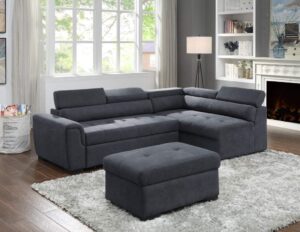 lilola home haris dark gray fabric sleeper sofa sectional with adjustable headrest and storage ottoman