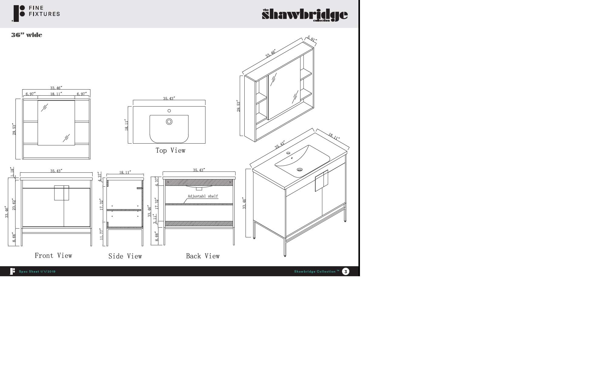 Fine Fixtures - Modern Gray 36" Bathroom Vanity Set, Chrome Hardware, Vireous China Sink Top