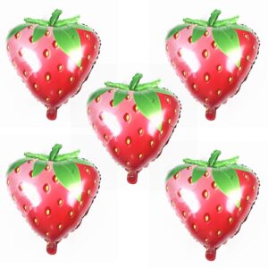 horuius strawberry balloons fruit strawberry foil mylar balloons for baby shower strawberry themed party birthday decoration supplies 28 inch 5pcs