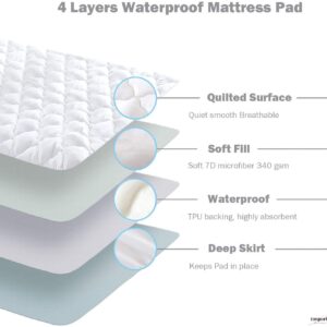 Emporiah Waterproof Mattress Protector Twin Size Noiseless and Breathable Mattress Cover with 14 Inch Deep Pockets Cooling Mattress Topper Quilted Mattress Pad (39 x 75 Inch)