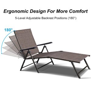 Giantex Set of 2 Chaise Lounge Chair with 5 Adjustable Reclining Positions, Patio Folding Recliner for Yard, Pool, Garden Beach Sunbathing Seat (2, Brown)