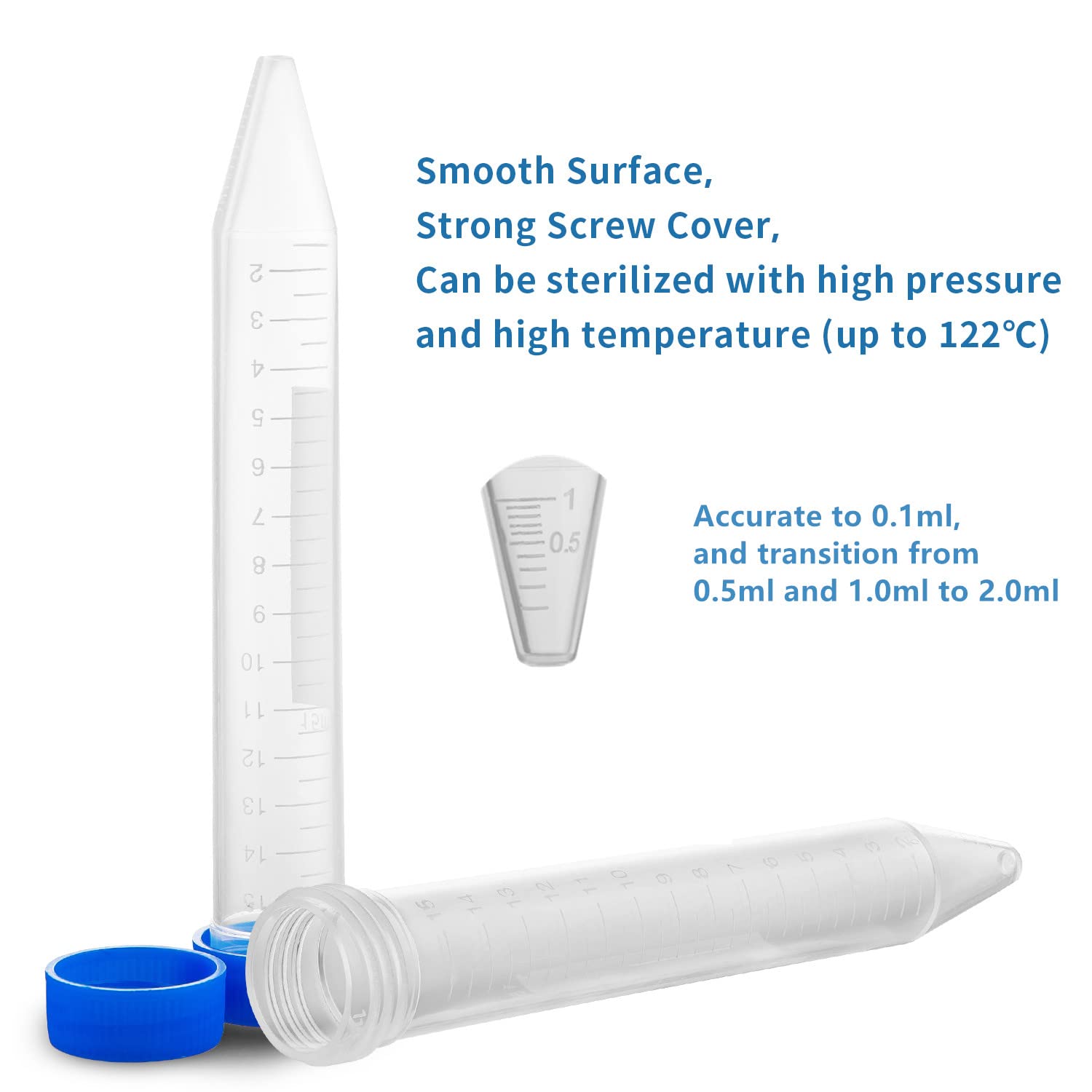 Ackers Conical Centrifuge Tubes 15mL, 100 Pcs Sterile Plastic Test Tubes with Screw Caps, Polypropylene Container with Graduated and Write-on Spot, Non-Pyrogenic, DN/RNase Free