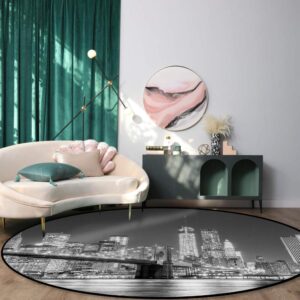 Round Area Rugs Children Crawling Mat Non-Slip Mat,New York Residential Carpet for Living Dining Room Kitchen Rugs Decor,Summer Night in Manhattan Brooklyn Bridge Park River Waterfront,3.3Ft(39In