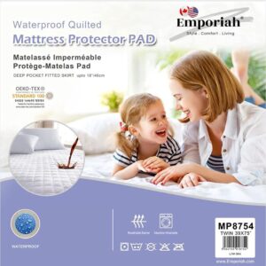 Emporiah Waterproof Mattress Protector Twin Size Noiseless and Breathable Mattress Cover with 14 Inch Deep Pockets Cooling Mattress Topper Quilted Mattress Pad (39 x 75 Inch)