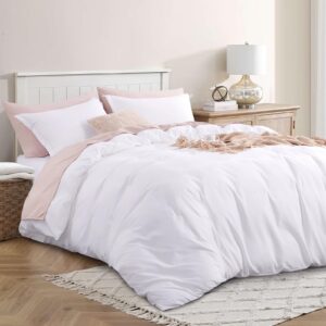 RUIKASI White Duvet Cover Queen Size - Soft Double Brushed Duvet Cover Set Queen, 3 Pieces with Zipper Closure, 1 Duvet Cover 90x90 inches and 2 Pillow Shams