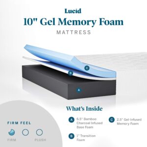 LUCID 10 Inch Firm Gel Memory Foam Mattress and LUCID L300 Adjustable Base (Twin XL)