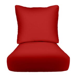 RSH DECOR: Deep Seating Cushion with Pillow Back | 24” x 24” Seat | All-Weather Spun Fabric | Water and Fade-Resistant | Outdoor Chair Cushion Set for Patio Furniture | Red