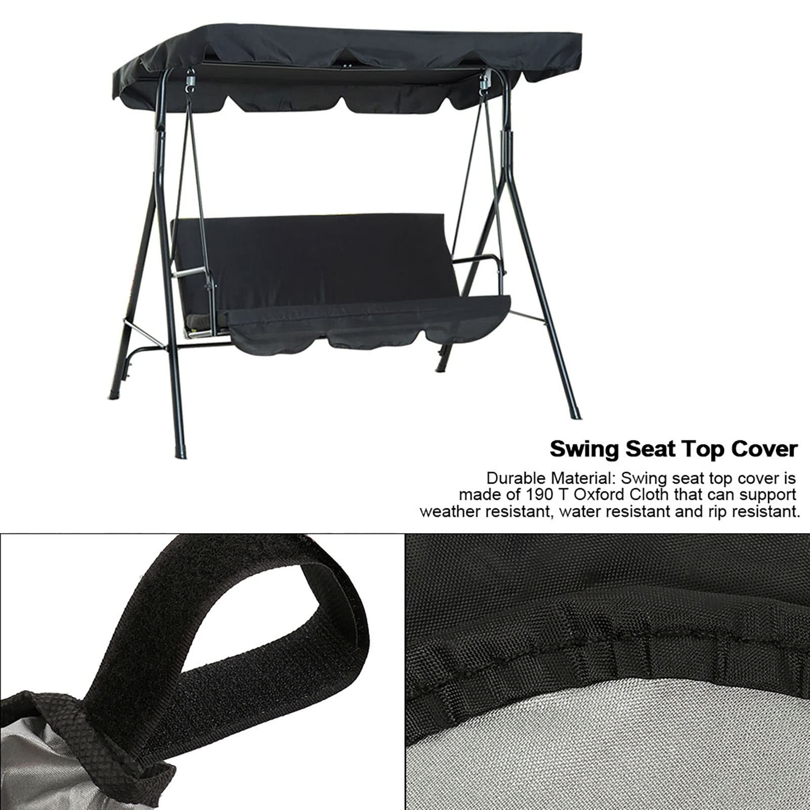 3 Seat Outdoor Patio Swing Chair, Swing Canopy Waterproof Cover Outdoor 3 Person Chair Top Cover(no Including Swing Chair)(Black)