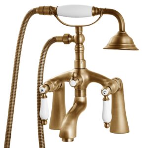 aolemi clawfoot tub faucet with handheld spray and bathtub spout double lever handle bathroom mixer tap victoria vintage telephone shape shower set deck mount antique brass