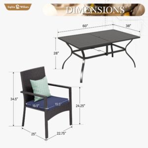 Sophia & William 7 Pieces Patio Dining Set for 6 People, Rectangular Patio Table and Rattan Chairs Set with Cushions, Outdoor Table and Chaird with 1.6"-2" Adjustable Umbrella Hole