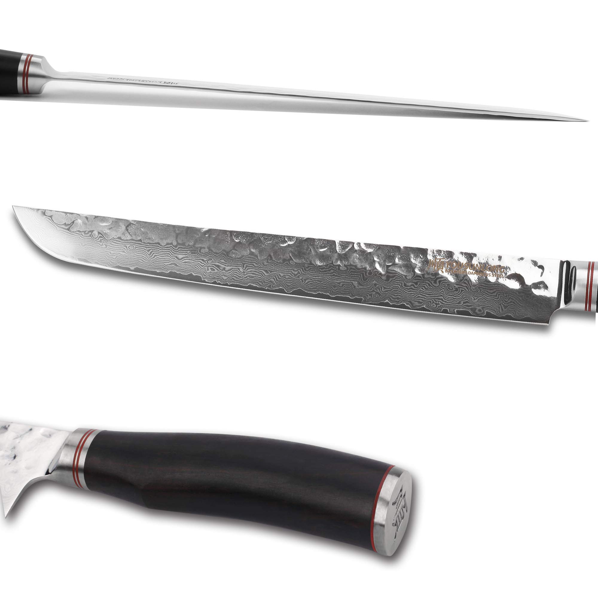 YOUSUNLONG Max Sakimaru Knife 11'' - Japanese Damascus Steel - Sashimi Sushi Yanagiba Knife - BBQ Meat & Fish Slicing- Ebony Handle