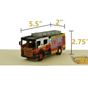 Firetruck 3D Pop Up Greeting Card, Fireman Volunteer Appreciation Card, Birthday Card, Any Occasions