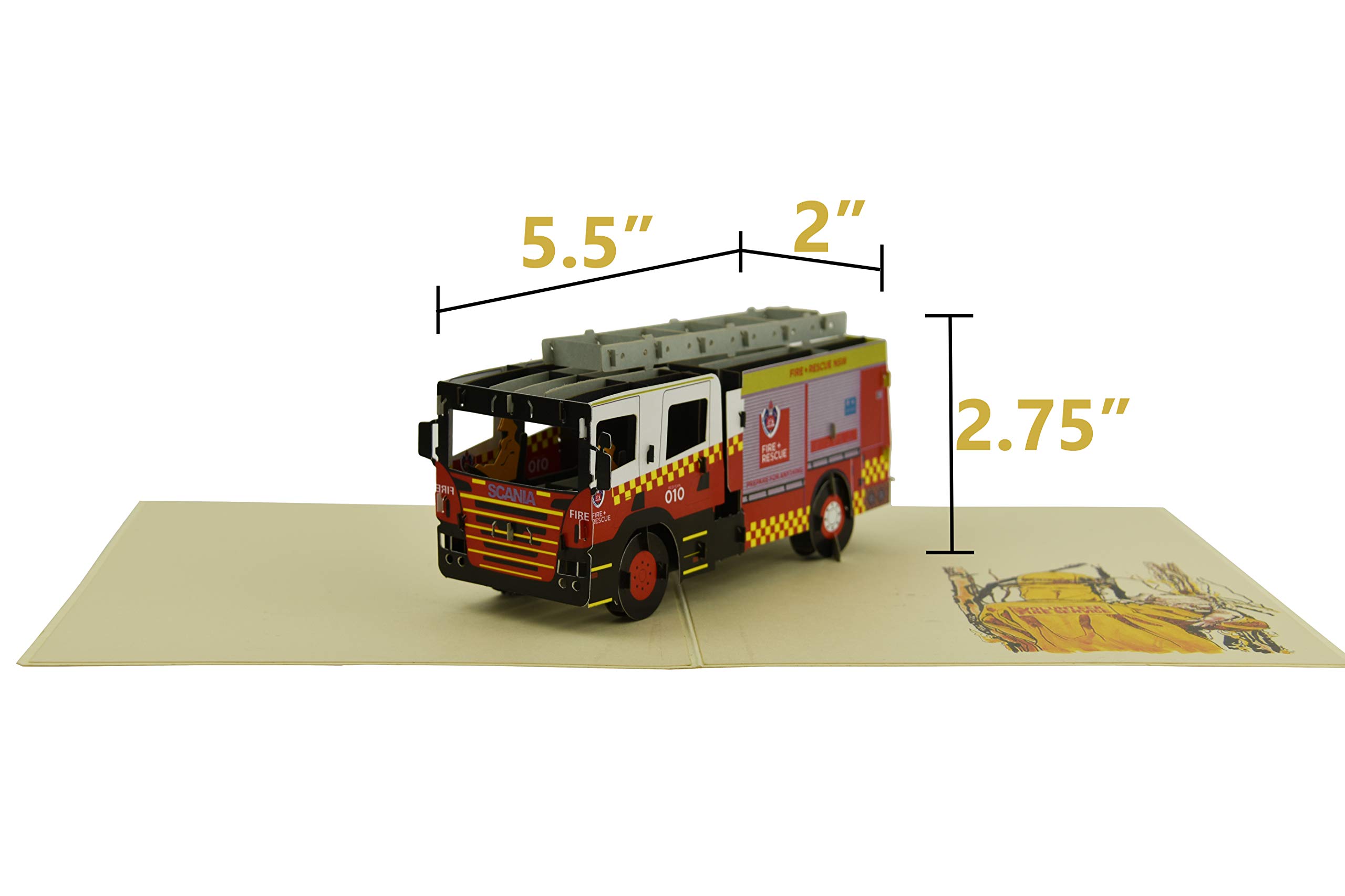 Firetruck 3D Pop Up Greeting Card, Fireman Volunteer Appreciation Card, Birthday Card, Any Occasions