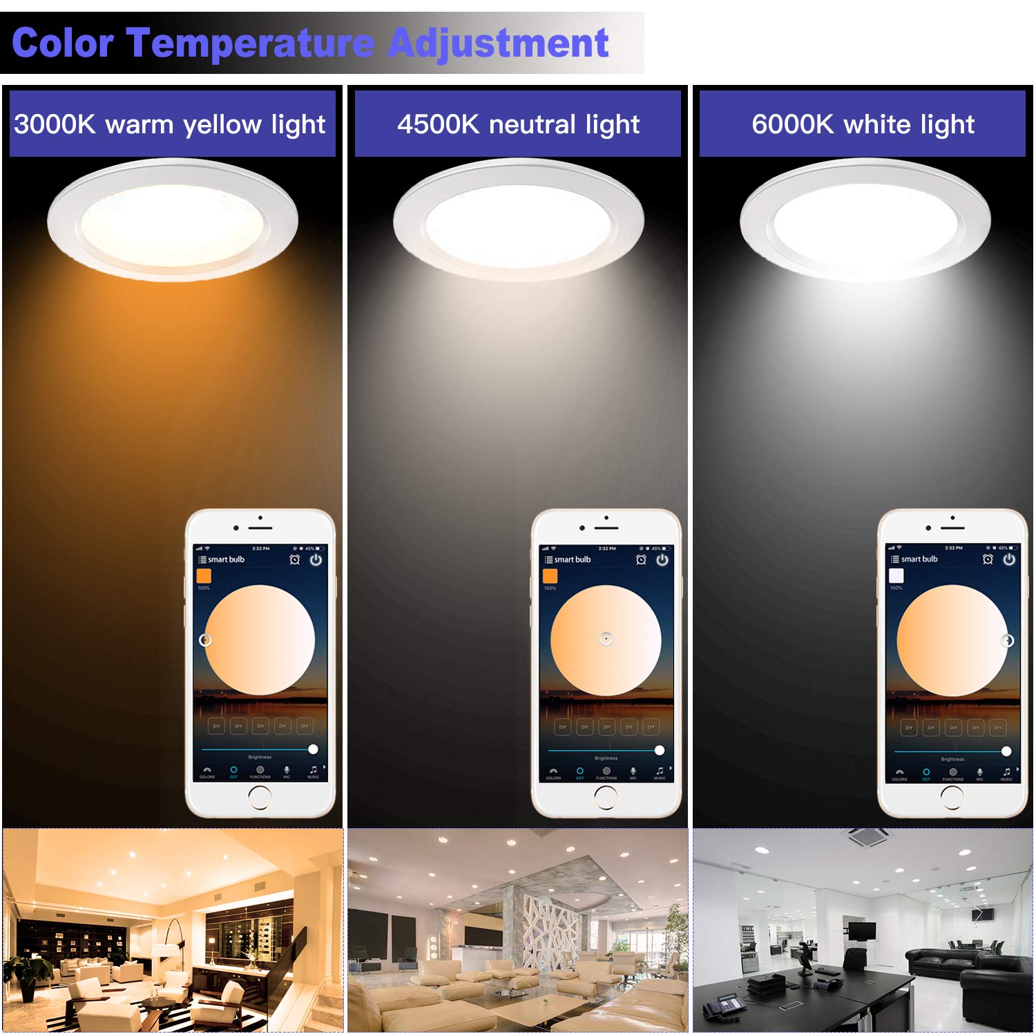 Smart Recessed Lighting 3 Inch, MagicLight 5W Color Changing Small LED Recessed Downlight, WiFi & Bluetooth Mesh, Dimmable, App Control, Compatible with Alexa Google Assistant, 10 Pack