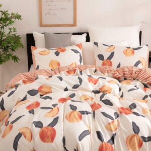 peach bedding cute king duvet cover set soft striped duvet cover with 1 duvet cover and 2 pillowcases（peach king）