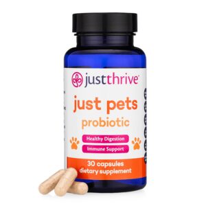 just thrive just pets probiotic - daily digestive probiotics for dogs and cats - 4 billion cfus pet probiotic, 30 capsules