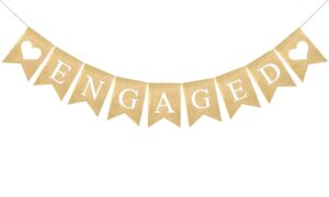 fakteen engaged banner burlap bunting garland with love hearts for bridal shower bunting rustic wedding engagement party decorations