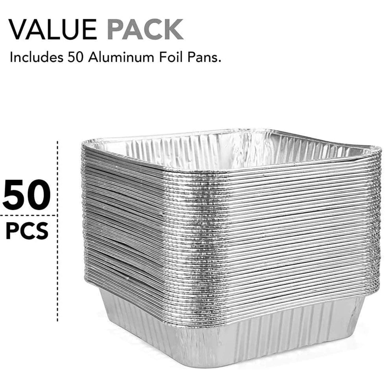 Ailelan Aluminum Pans, 8x8 Aluminum Foil Pans, 50-Pack Disposable Aluminum Pans Perfect for Cooking, Heating, Storing, Prepping Food