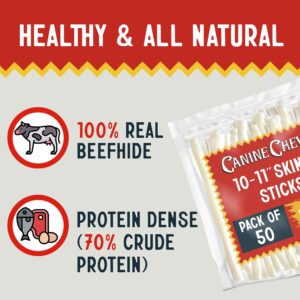 Canine Chews 10-11" Retriever Stick Rolls Rawhide for Dogs Skinny Sticks for Small Aggressive Chewing Dogs (50 Pack)