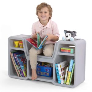 simplay3 cozy cubby book nook – kids bookshelf and storage with built-in reading seat, fully assembled, made in usa