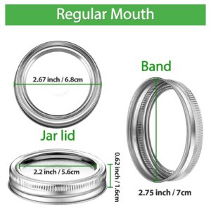 100 Pcs 70 mm Canning Jar Lid and Ring Regular Mouth Jar Ring Bands Set Split Type Lids with Silicone Seals Rings Leak Proof and Secure Canning Jar Caps(70 mm,Silver)