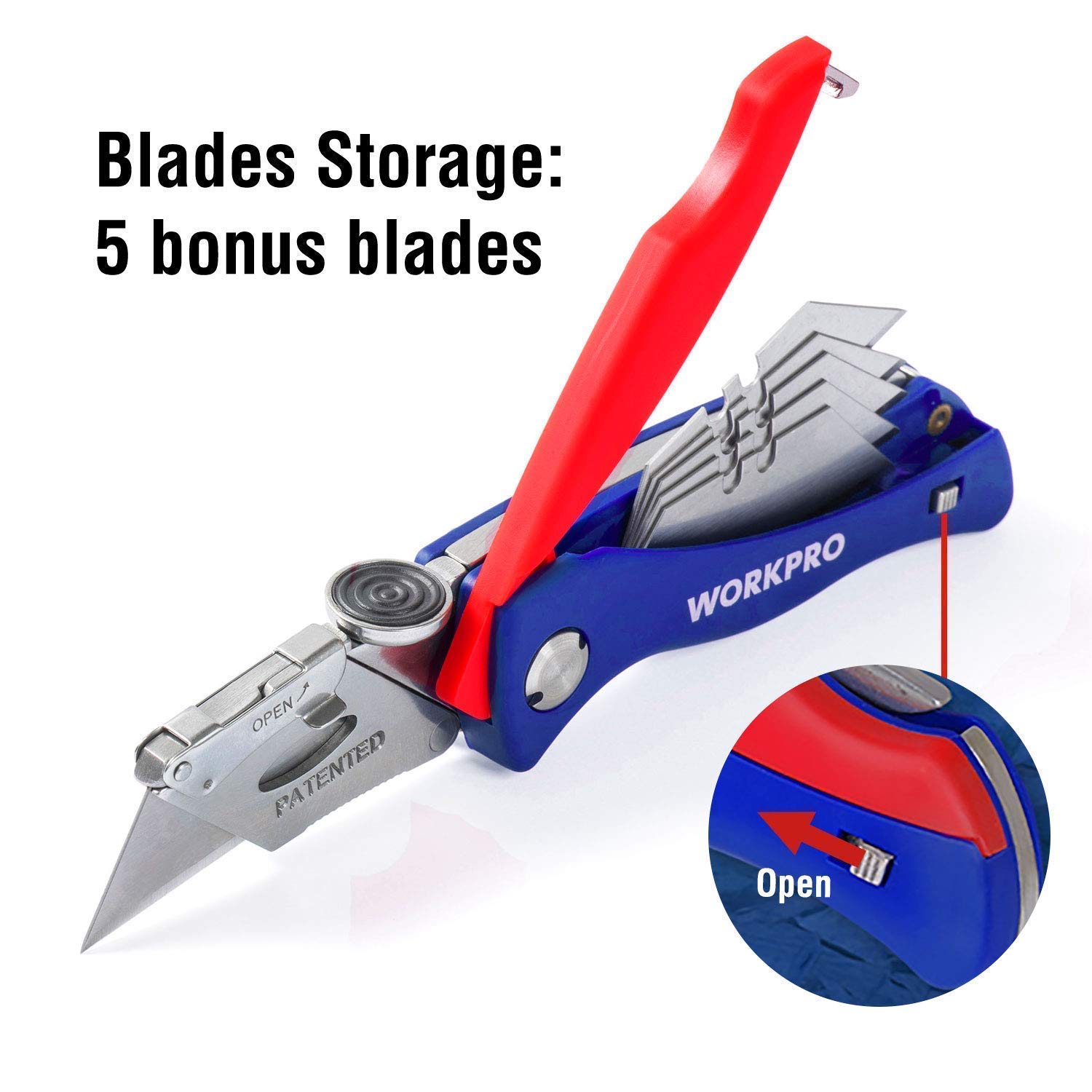 WORKPRO Utility Knife Blades Dispenser SK5 Steel 100-pack and Folding Utility Knife Quick-change Box Cutter, Blade Storage in Handle