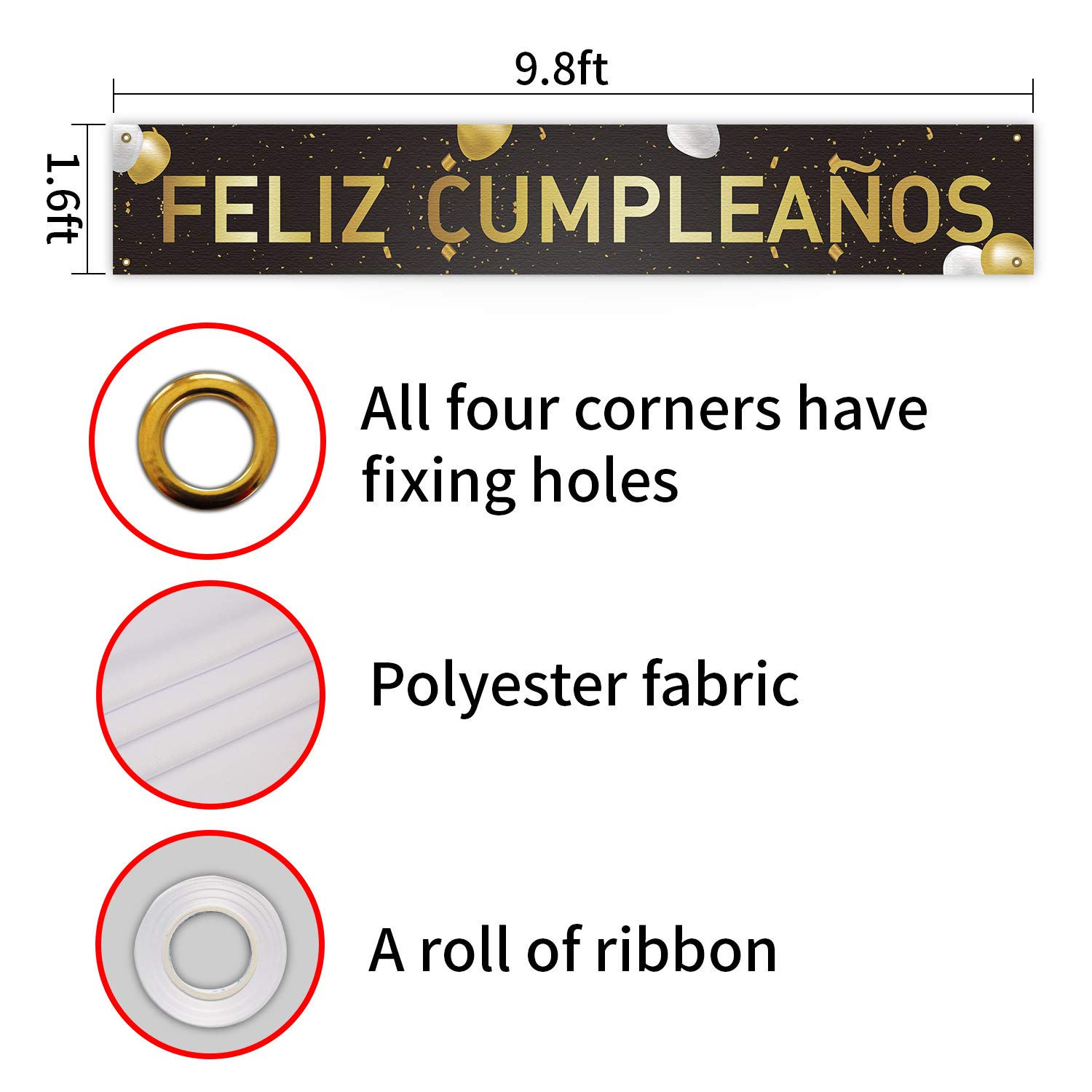 Feliz Cumpleanos Large Banner Spanish Happy Birthday Banner, Birthday Porch Decorations, Happy Birthday Lawn Sign for Spanish Speaker Indoor Outdoor Backdrop 8.9 x 1.6 Feet