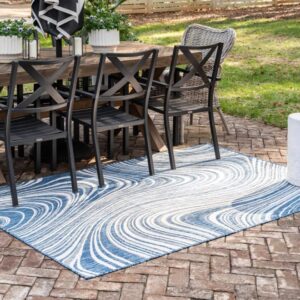 Unique Loom Outdoor Modern Collection Area Rug - Pool (6' 1" x 9' Rectangle, Blue/ Ivory)