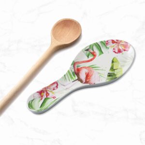 Supreme Housewares Melamine Spoon Rest Spoon Holder Kitchen Utensil Holders 9.625 Inch for Kitchen Counter Dining Table (Flamingo)