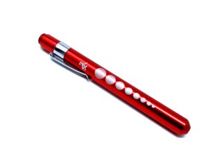 penlight reusable medical aluminum led pen light with pupil gauge for nurses doctors students with pocket clip (red)