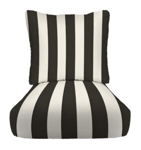 rsh decor: deep seating cushion with pillow back | 24” x 27” seat | all-weather spun fabric | water and fade-resistant | outdoor chair cushion set for patio furniture | black & white stripe