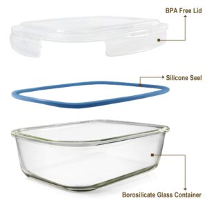 EcoEvo Glass Food Storage Containers Set, Large Size Glass Containers with Lids, BPA-free Locking lids, 100% Leak Proof Glass Meal Prep Containers, Freezer to Oven Safe (2 Pack of 52oz)