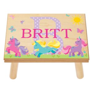 let’s make memories personalized my own name step stool - children’s step stool - sturdy wood – non-toxic paint, sealer - unicorn design - natural - 14’wx9.25”lx8.75”h - ages 3+