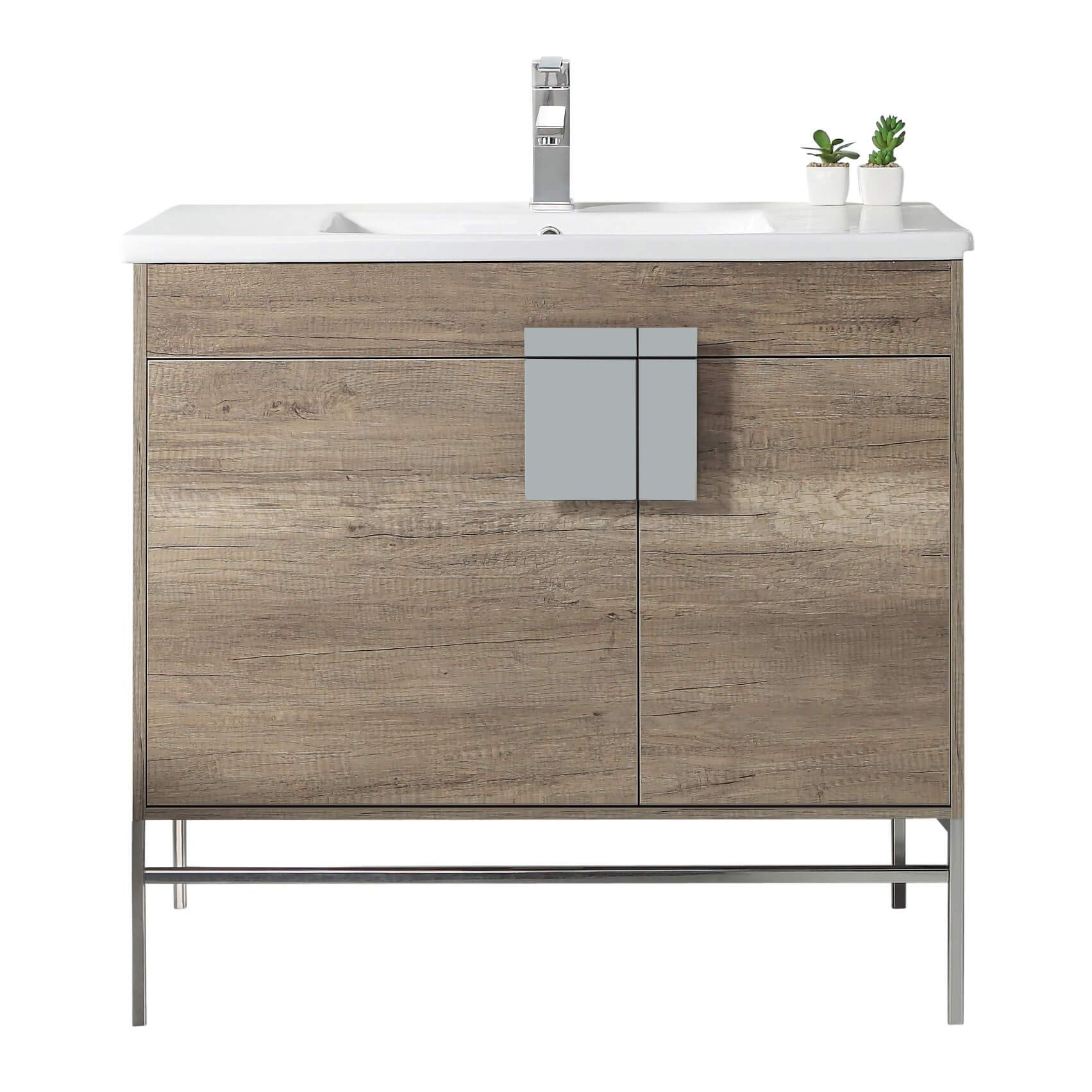 Fine Fixtures - Modern Gray 36" Bathroom Vanity Set, Chrome Hardware, Vireous China Sink Top