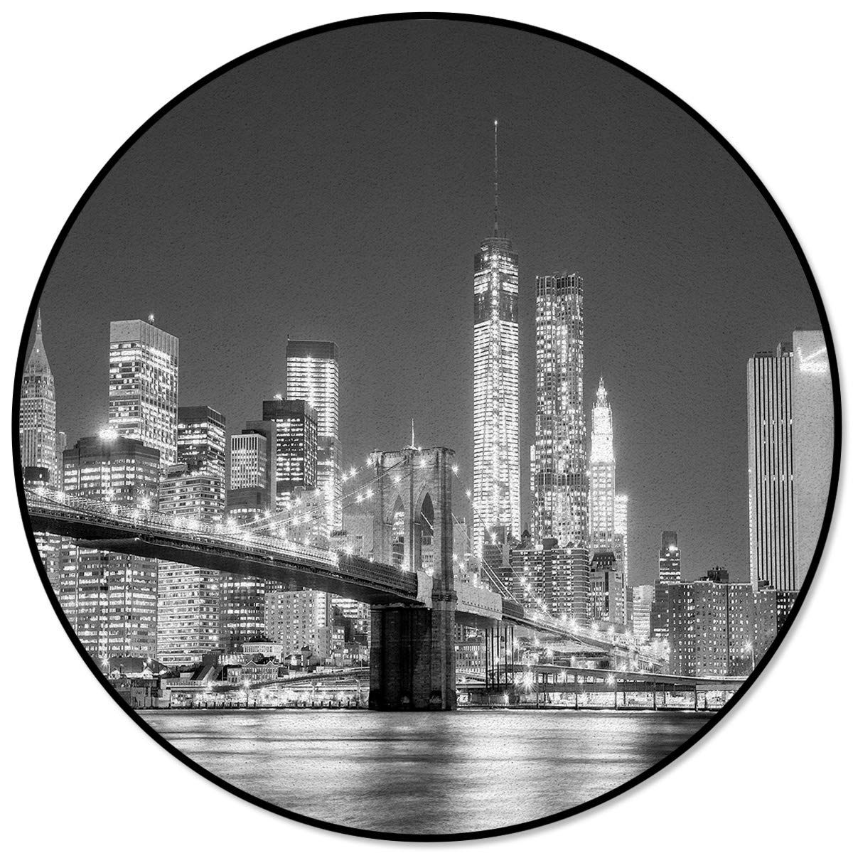 Round Area Rugs Children Crawling Mat Non-Slip Mat,New York Residential Carpet for Living Dining Room Kitchen Rugs Decor,Summer Night in Manhattan Brooklyn Bridge Park River Waterfront,3.3Ft(39In