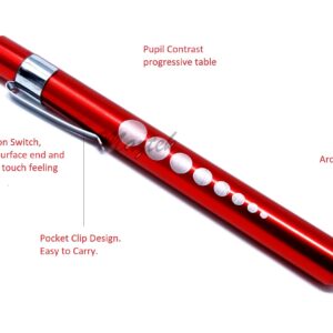 Penlight Reusable Medical Aluminum LED Pen Light with Pupil Gauge for Nurses Doctors Students with Pocket Clip (RED)