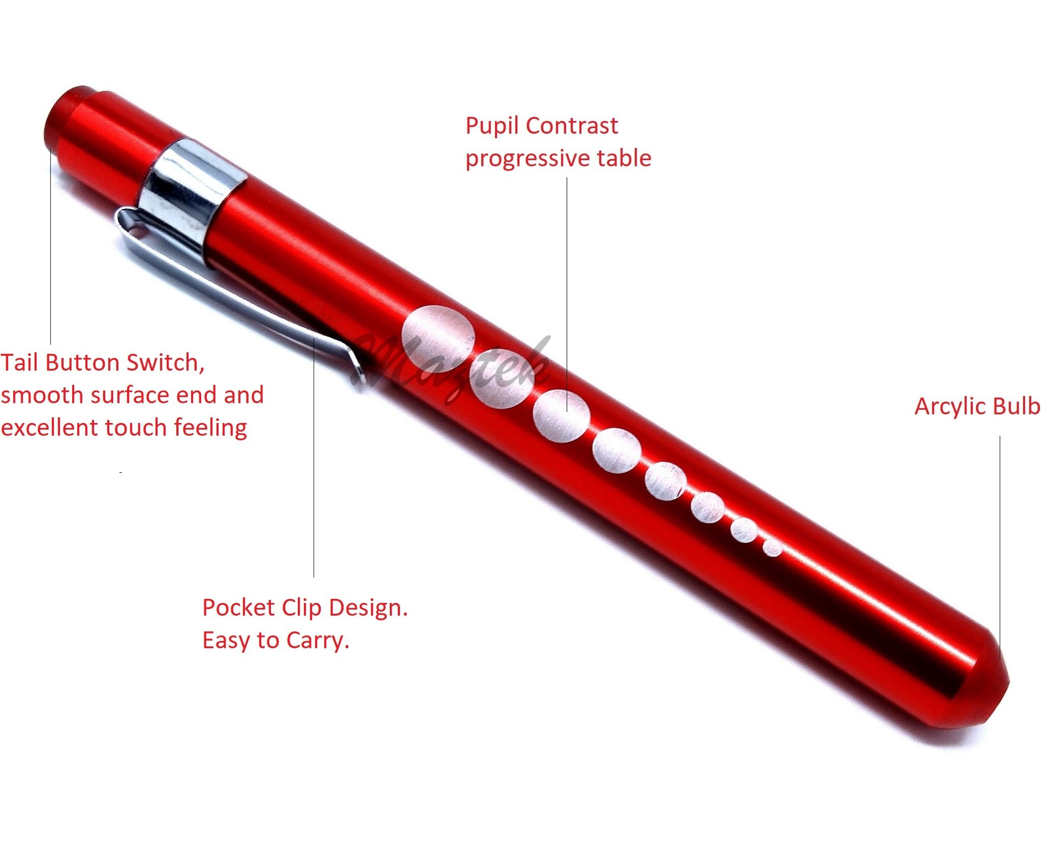 Penlight Reusable Medical Aluminum LED Pen Light with Pupil Gauge for Nurses Doctors Students with Pocket Clip (RED)