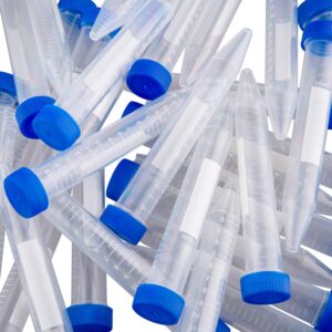 ackers conical centrifuge tubes 15ml, 100 pcs sterile plastic test tubes with screw caps, polypropylene container with graduated and write-on spot, non-pyrogenic, dn/rnase free