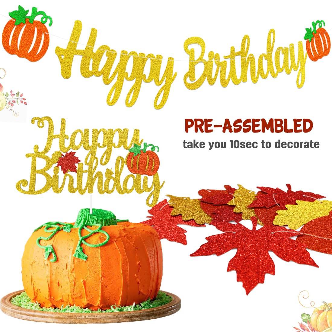 Little Pumpkin Thanksgiving Birthday Decorations Party Pack - Fall Little Pumpkin Autumn-themed Happy Birthday Baby Shower Party Supplies -Includes Cake Topper Banners and Balloons