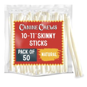 canine chews 10-11" retriever stick rolls rawhide for dogs skinny sticks for small aggressive chewing dogs (50 pack)