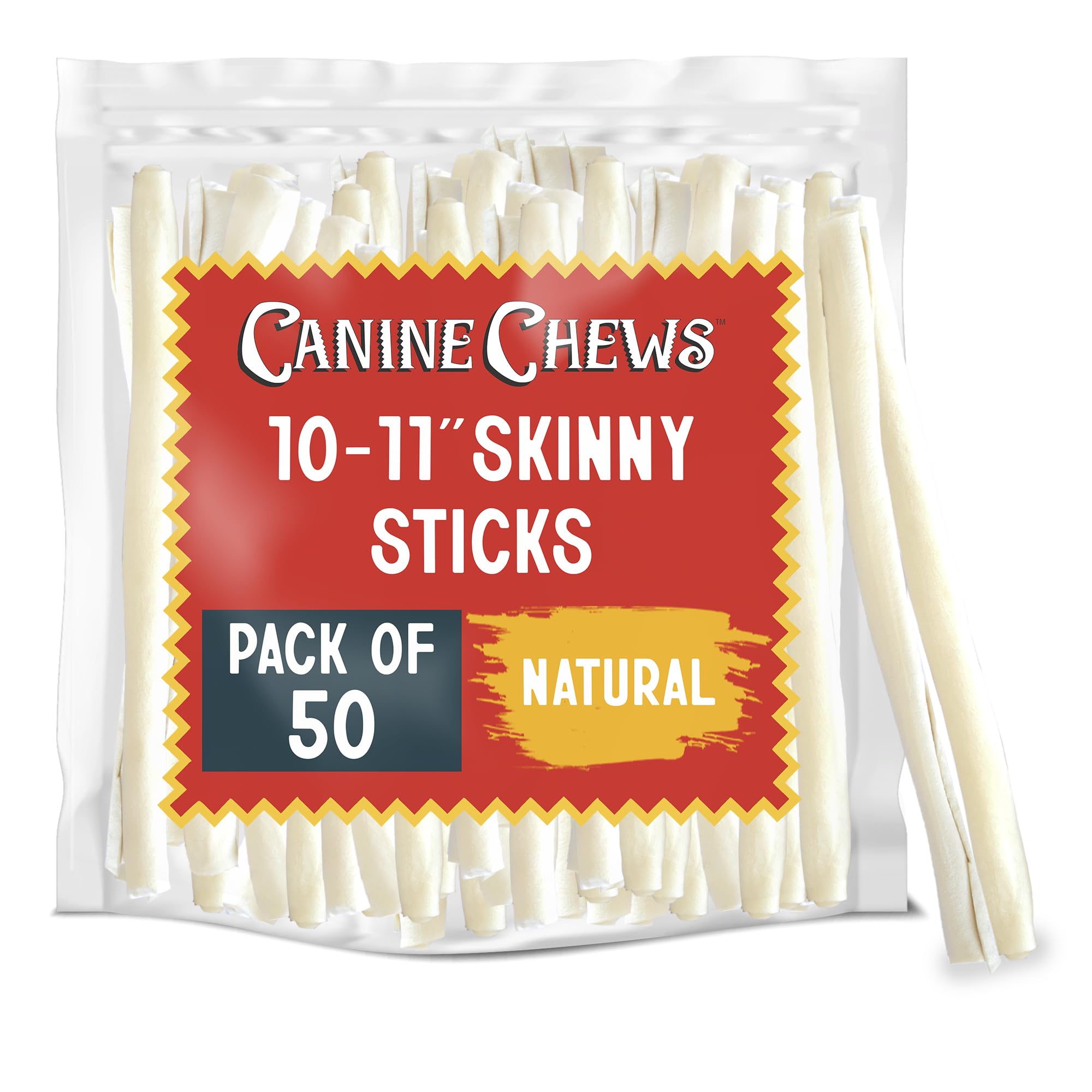 Canine Chews 10-11" Retriever Stick Rolls Rawhide for Dogs Skinny Sticks for Small Aggressive Chewing Dogs (50 Pack)