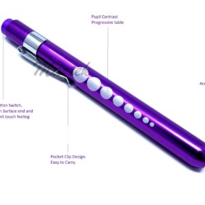 Penlight Reusable Medical Aluminum LED Pen Light with Pupil Gauge for Nurses Doctors Students with Pocket Clip (Purple)