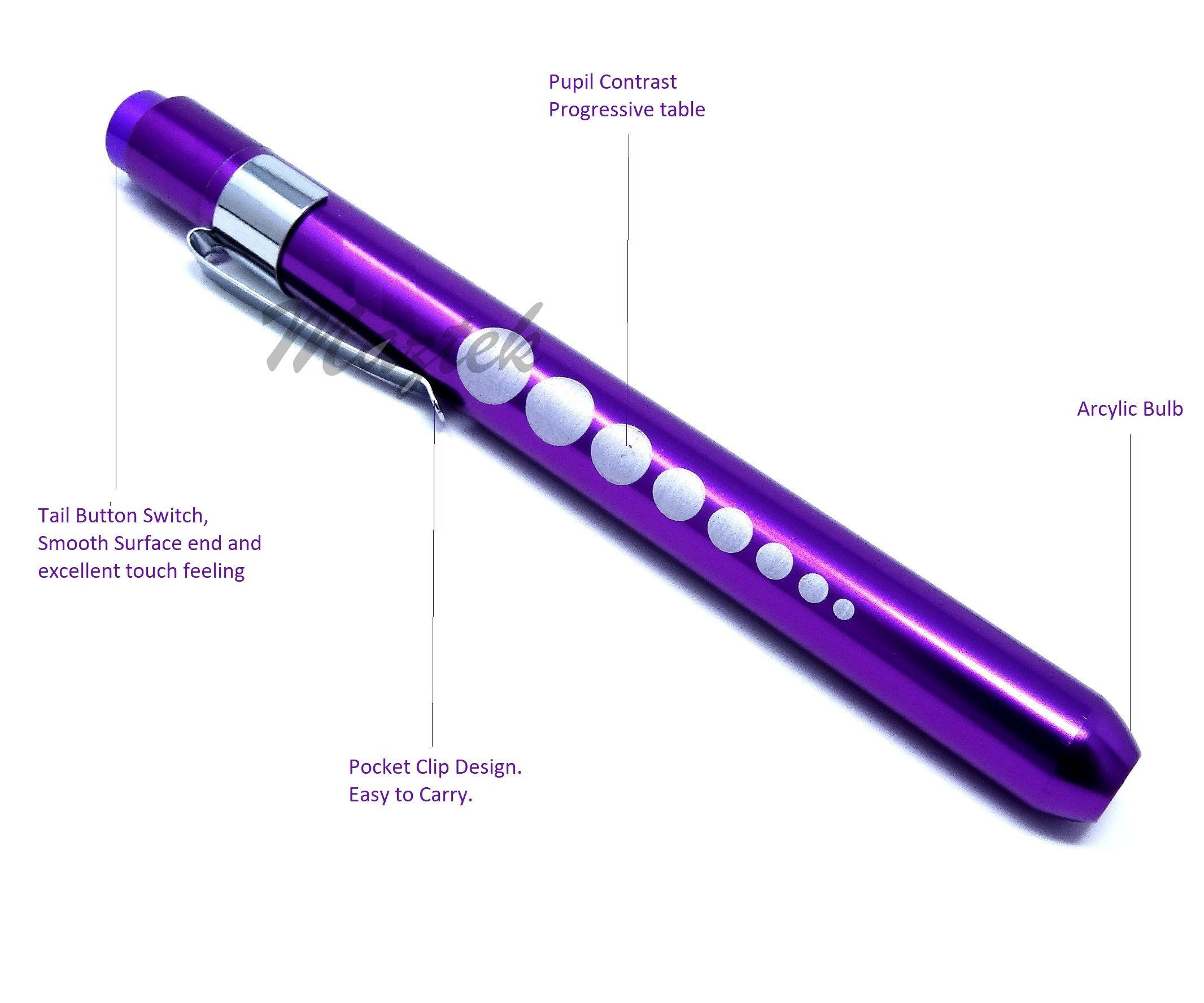 Penlight Reusable Medical Aluminum LED Pen Light with Pupil Gauge for Nurses Doctors Students with Pocket Clip (Purple)