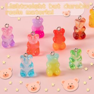 60pcs Gradient 3D Gummy DIY Bear Charms- Resin Bear Shaped Clay Pendants in 15 Colors Earring Bracelet Nacklace DIY Jewelry Making Pendants Nail Art Accessory for Adults DIY Handmade Crafting Gifts