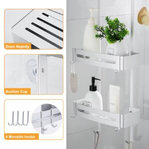 UIFER Shower Caddy Over The Door, Rustproof Aluminum Shower Caddy, Shower Door Storage Organizer with a Suction Cup, Hooks and Basket