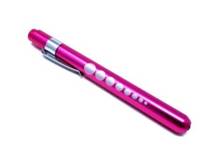 penlight reusable medical aluminum led pen light with pupil gauge for nurses doctors students with pocket clip (pink)