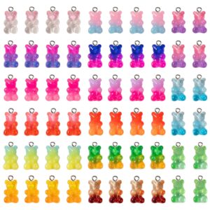 60pcs gradient 3d gummy diy bear charms- resin bear shaped clay pendants in 15 colors earring bracelet nacklace diy jewelry making pendants nail art accessory for adults diy handmade crafting gifts