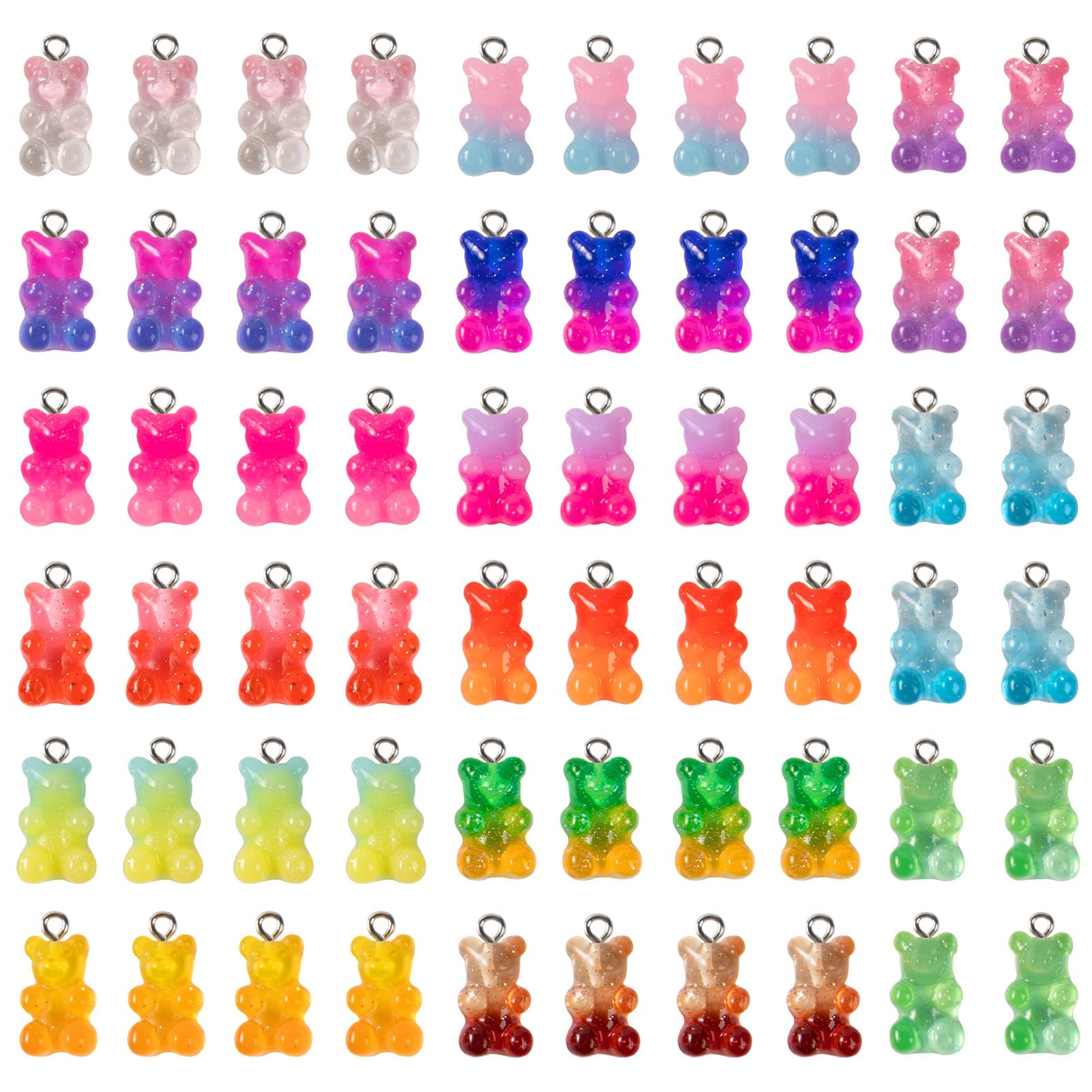 60pcs Gradient 3D Gummy DIY Bear Charms- Resin Bear Shaped Clay Pendants in 15 Colors Earring Bracelet Nacklace DIY Jewelry Making Pendants Nail Art Accessory for Adults DIY Handmade Crafting Gifts